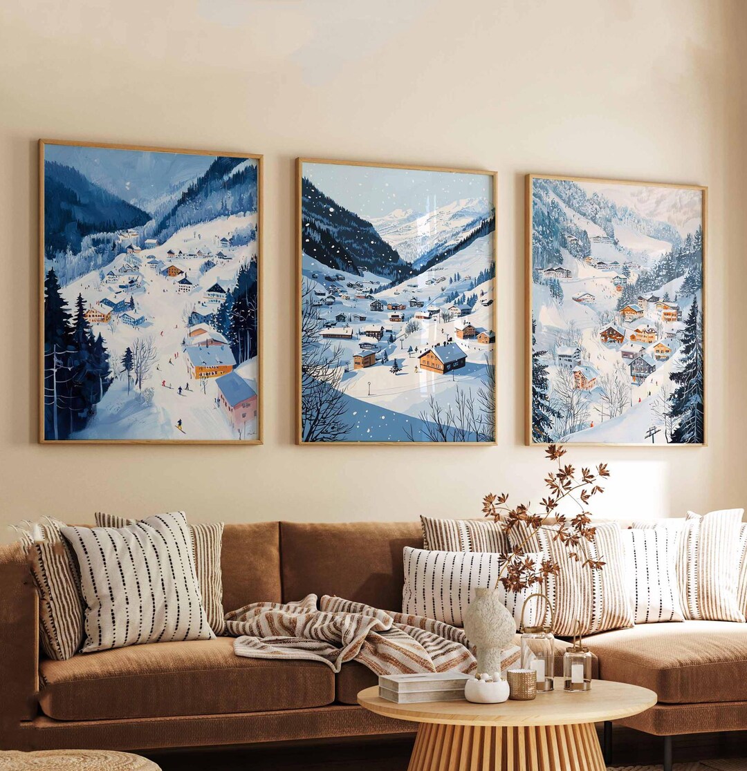 Set of 3 Verbier Switzerland Travel Poster, Ski Resort Wall Art, Swiss ...