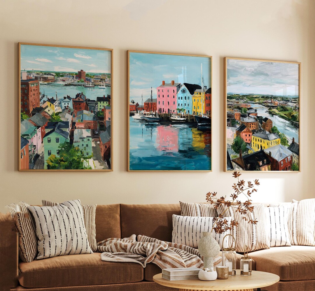 Portsmouth New Hampshire Poster Set of 3 Coastal Travel Wall Art Usa ...