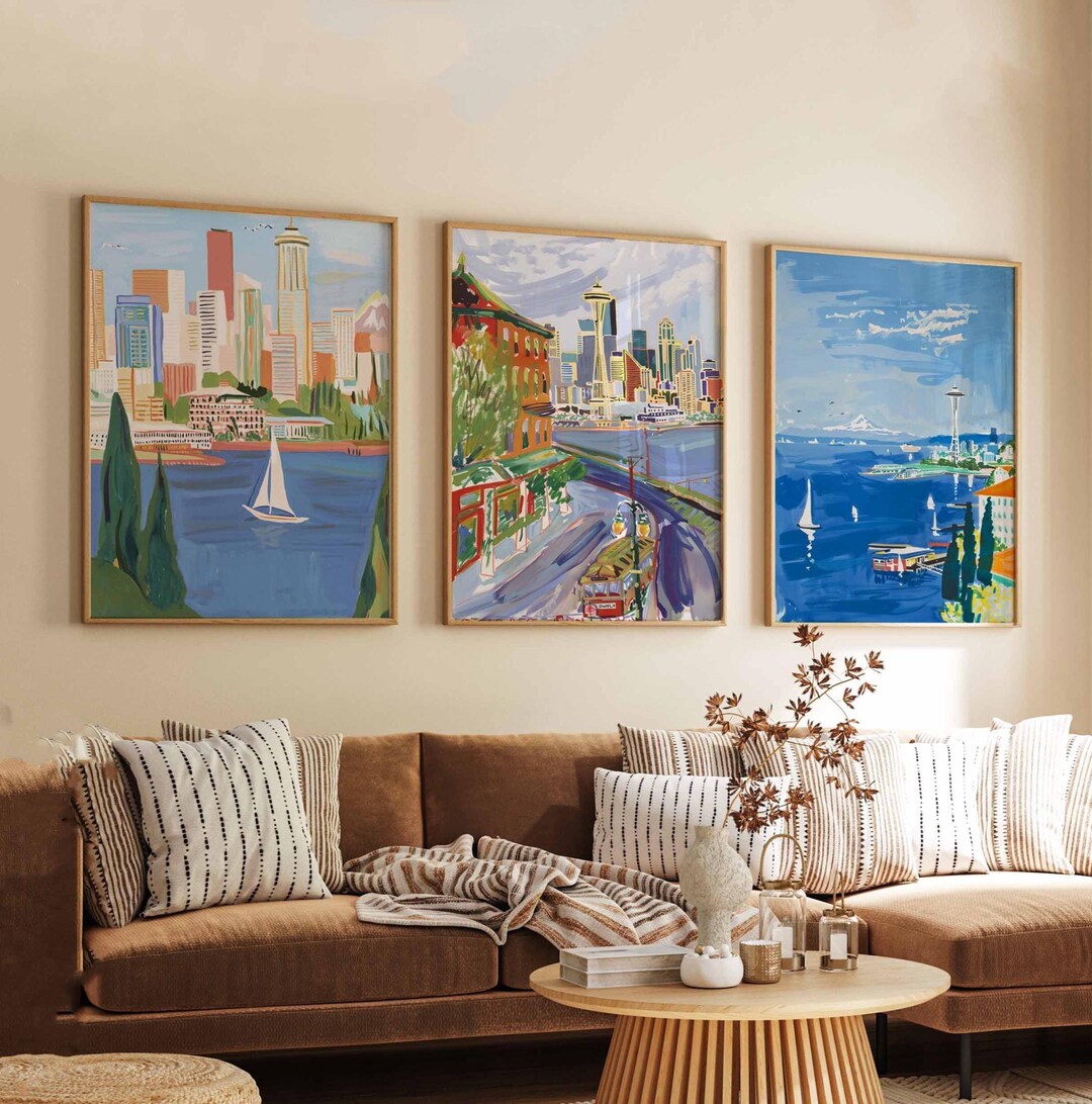 Set of 3 Seattle Posters, Seattle Washington Prints, Seattle Travel ...