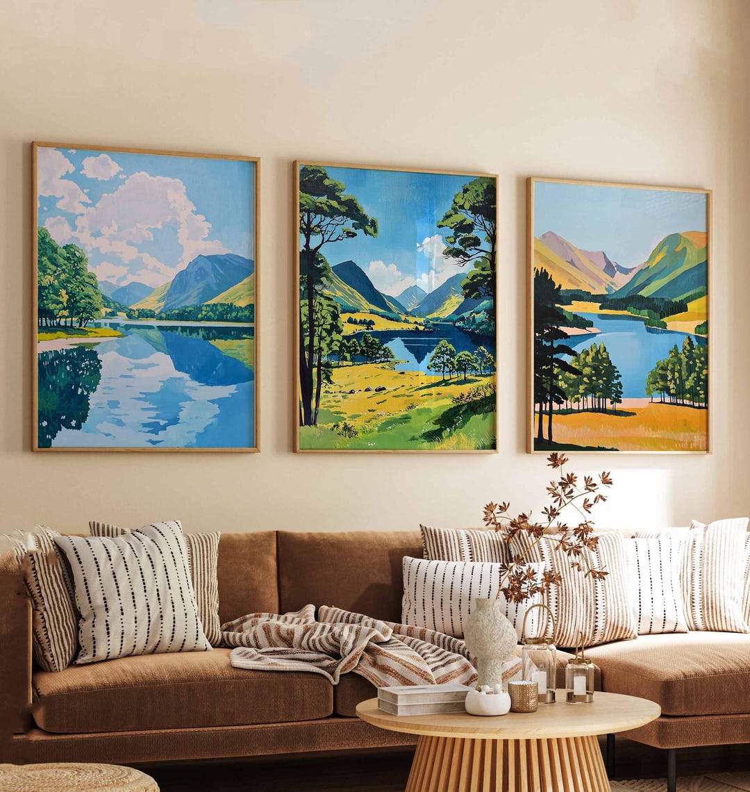 Set of 3 Buttermere Lake District Travel Poster, UK Wall Art, Scenic ...
