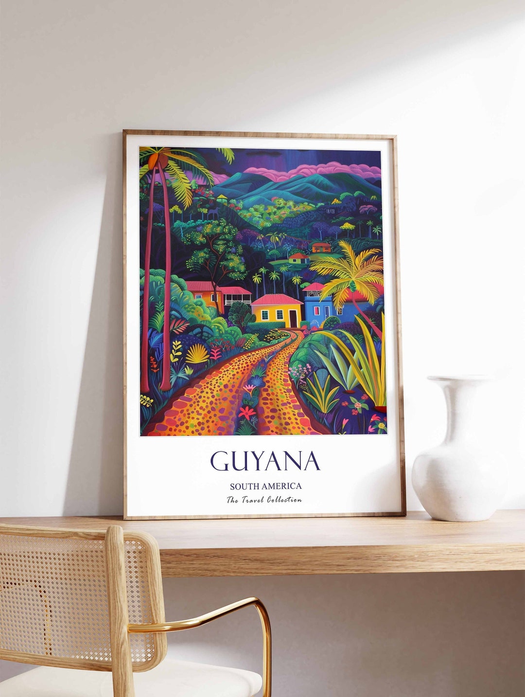 Guyana Travel Poster, Guyana Print, South America Travel Art, Floral ...