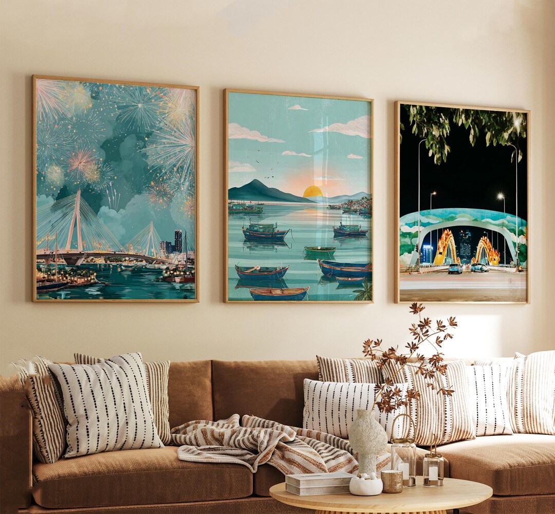 Da Nang Vietnam Poster Set of 3, Vintage Inspired Coastal City Wall Art ...