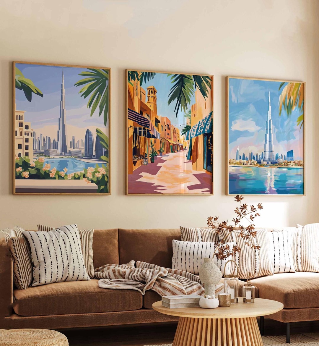 Set of 3 Dubai Posters, UAE Travel Prints, Asia Wall Art Set, Skyline ...