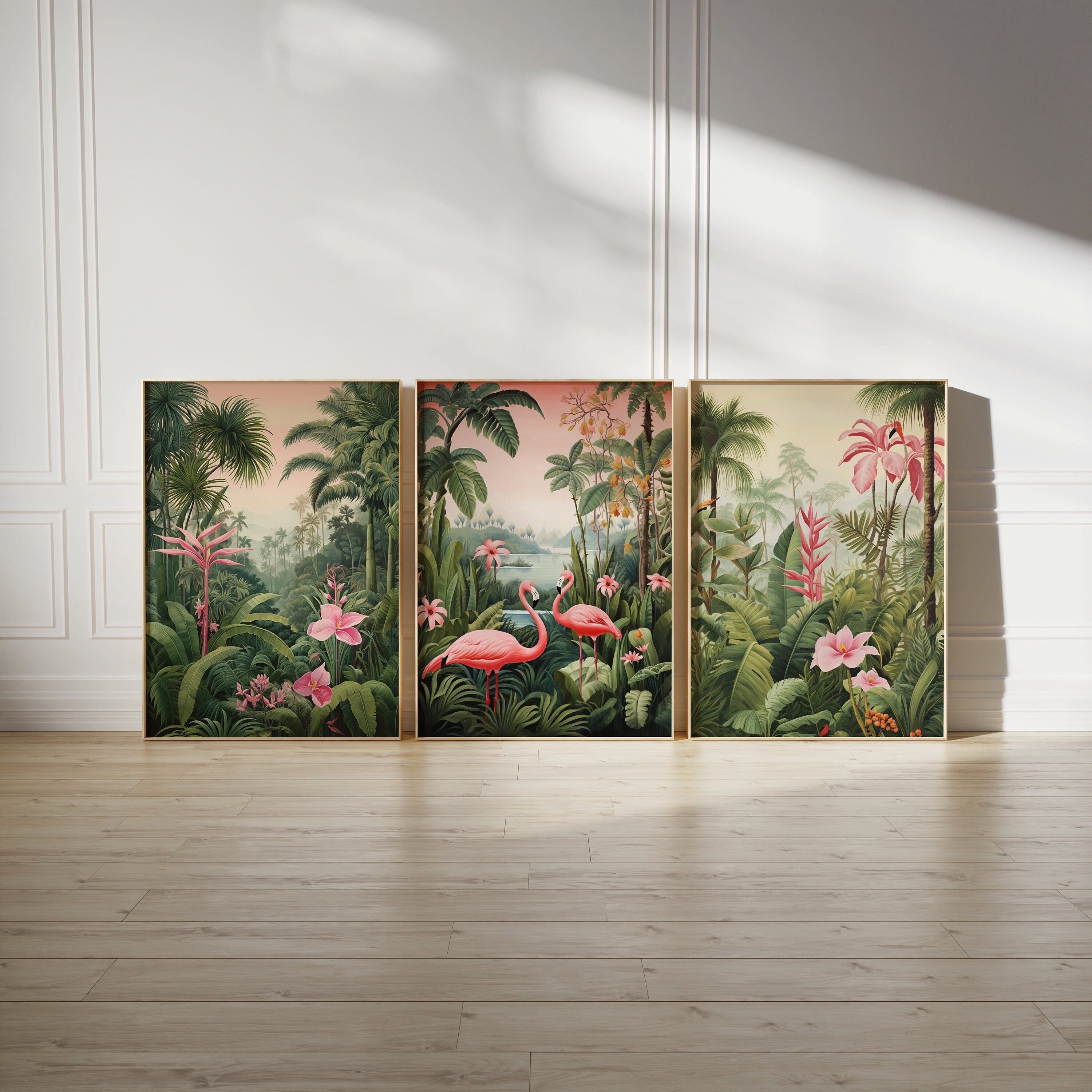 Vintage Tropical Flamingo Poster Set, Set of 3 Jungle Posters, Henri ...