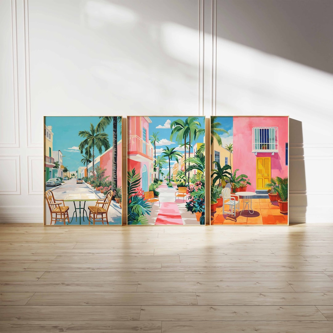 Set of 3 Miami Poster Set, Vintage Miami Floral Prints, Florida Art ...