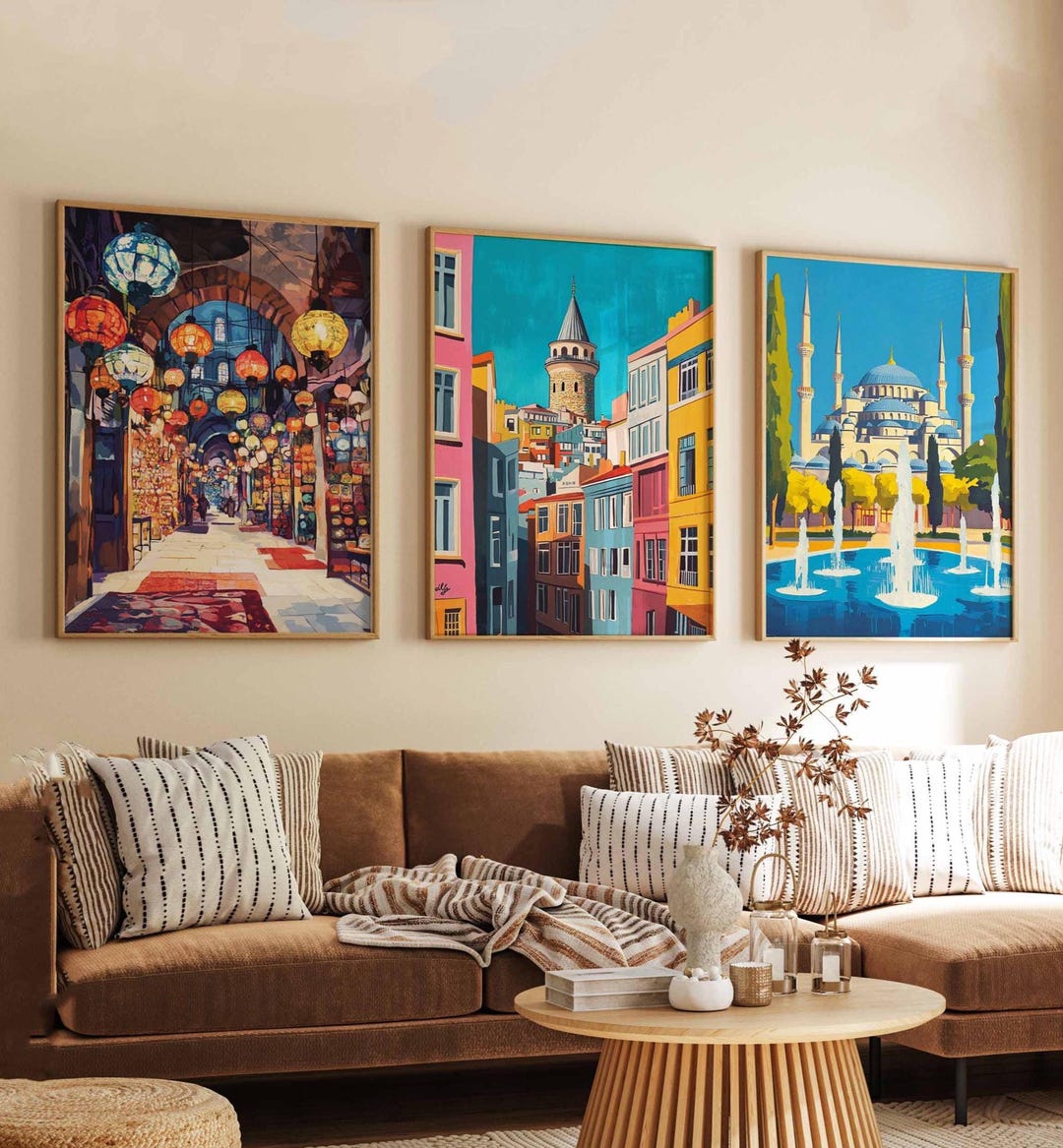 Set of 3 Istanbul Posters, Turkey Travel Prints, Turkish City Wall Art ...