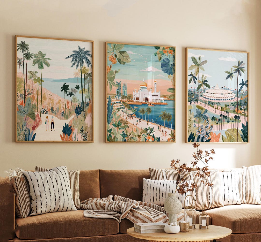 Bandar Seri Begawan Brunei Poster Set of 3, Vintage Inspired City ...