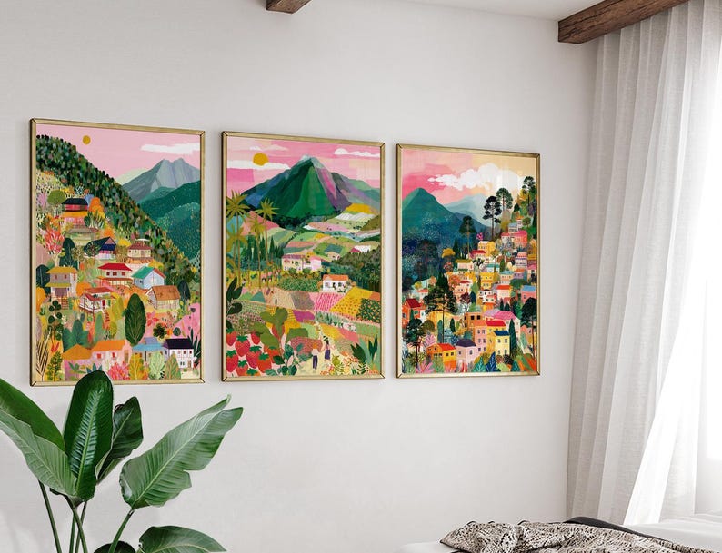 Baguio Philippines Poster Set of 3, Vintage Inspired Mountain Landscape ...
