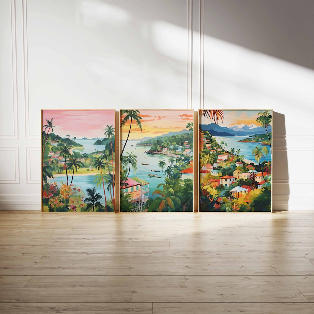 Set of 3 Jamaica Travel Posters, Jamaican Floral Prints, Tropical ...
