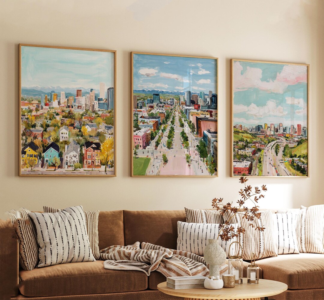 Denver Colorado Poster Set of 3 Travel Wall Art Usa City Skyline ...