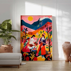 Chile Art Print, Vintage Chilean Floral Poster, Indigenous Art, Folk ...