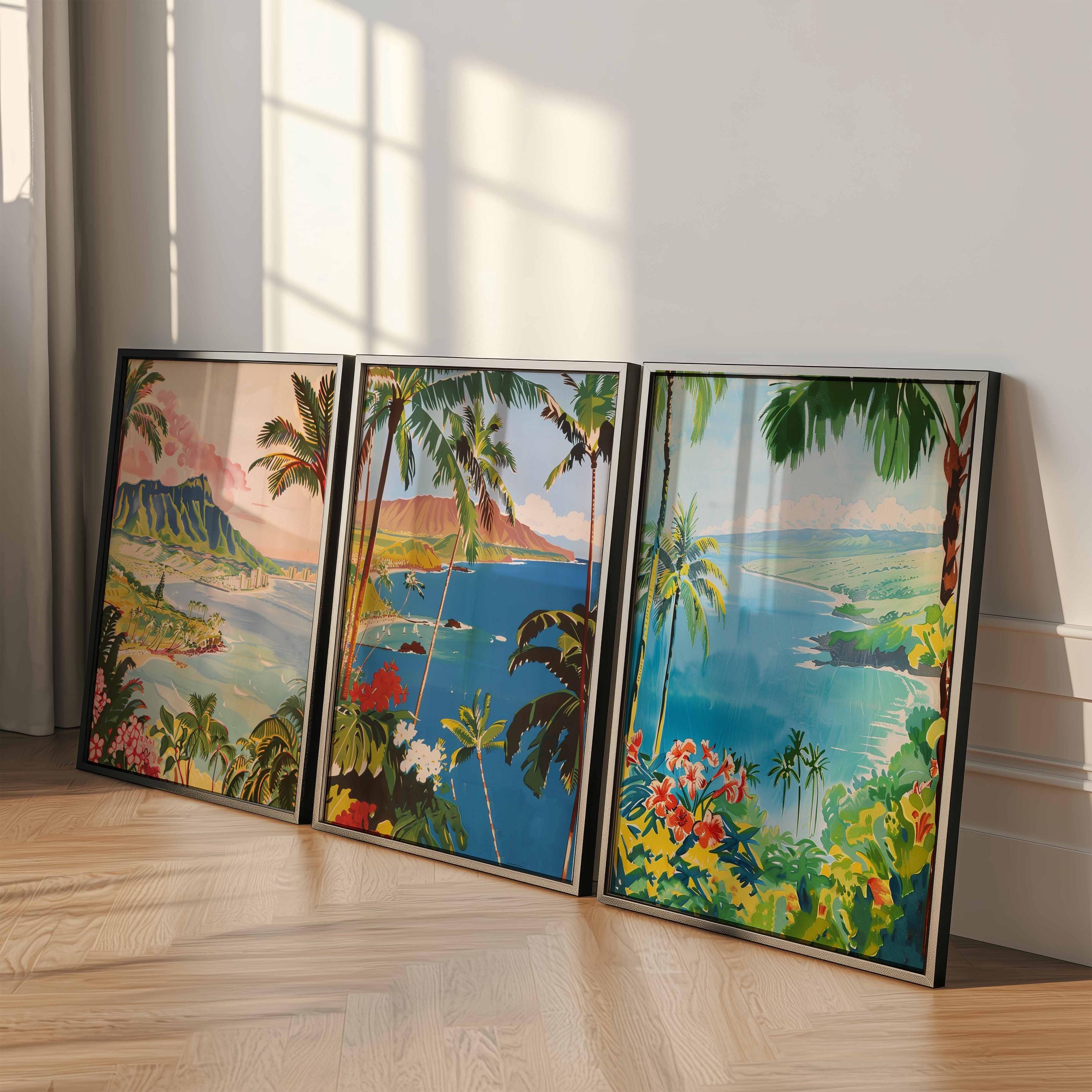 Set of 3 Hawaii Posters, USA Tropical Island Prints Set, Beach Ocean ...