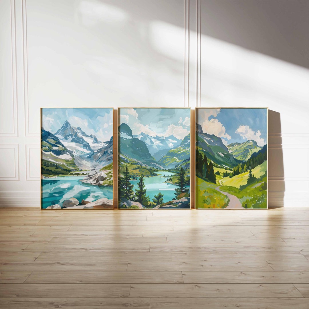 Set of 3 French Alps Poster, Mountain Poster, Winter Poster, Ski Poster ...