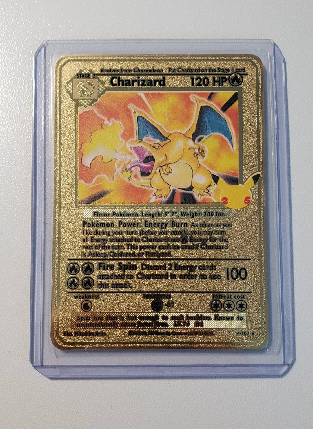 pokemon-charizard-25th-anniversary-textured-gold-metal-custom-etsy