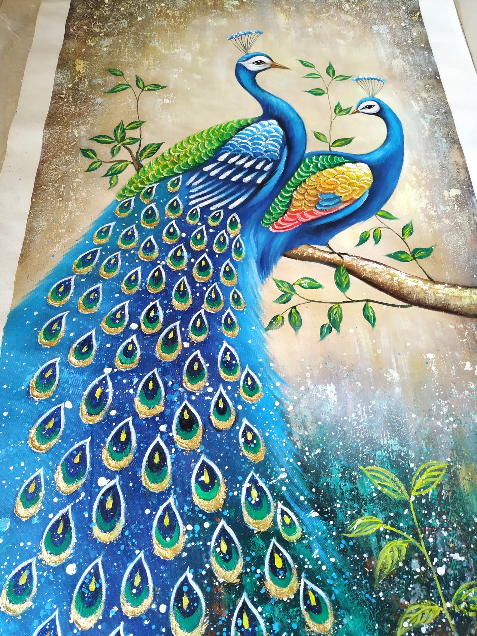Hand-painted Peacock Oil Painting on Canvas: 3D Texture Wall Art - Etsy