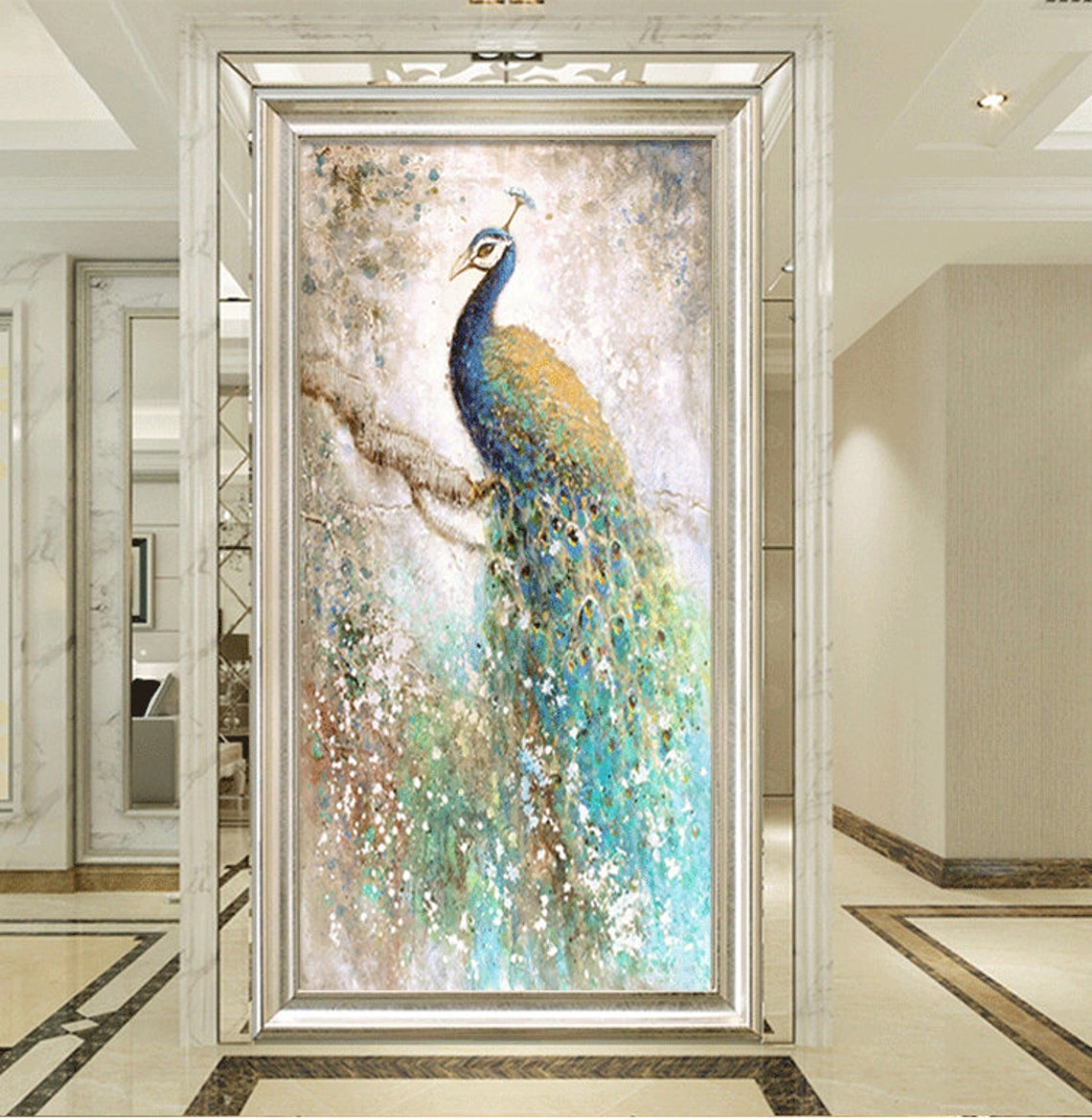 Peacock Wall Decor-Original 3D Oil Painting on Canvas Framed | Etsy
