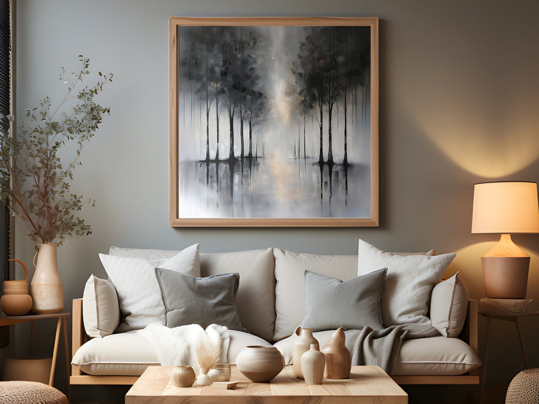 Hand Painted Impressionist Forest Oil Painting: Moonlight Scenery ...