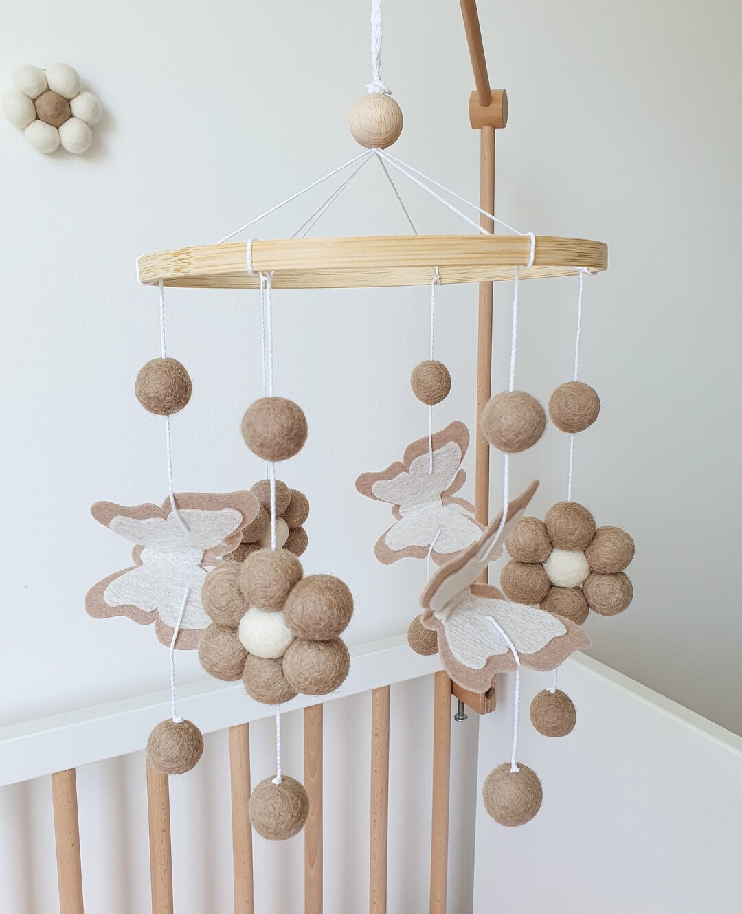 Butterfly Baby Mobile Neutral Nursery Mobile Floral Crib Mobile Beige ...