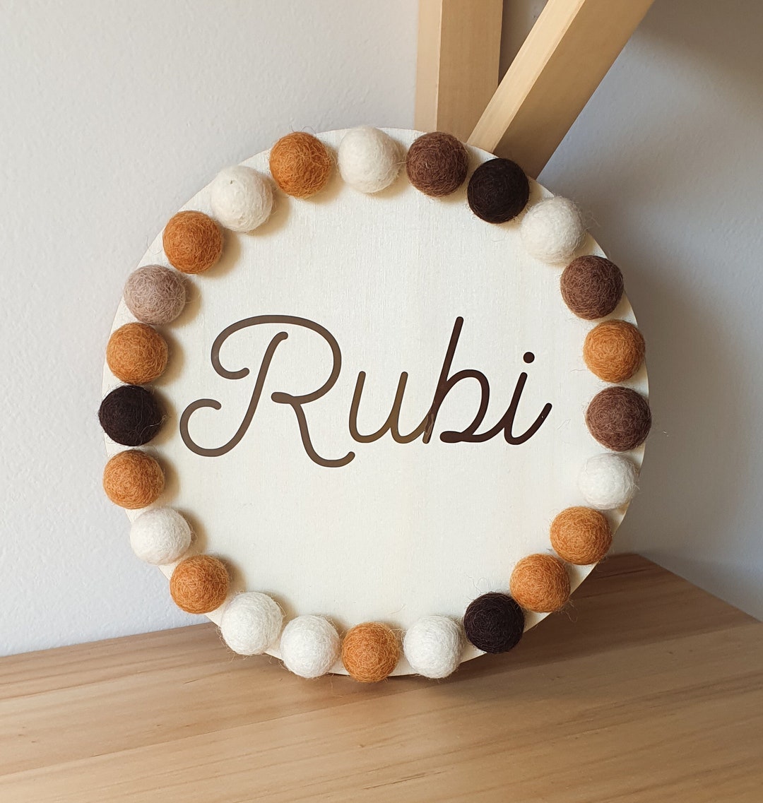 Personalised Name Sign With Wool Felt Balls | Custom Name Plaque ...