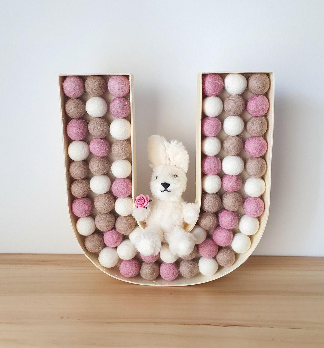 Light Pink Letter With a Bunny Wooden Wall Letters Pom Pom Letters Felt ...