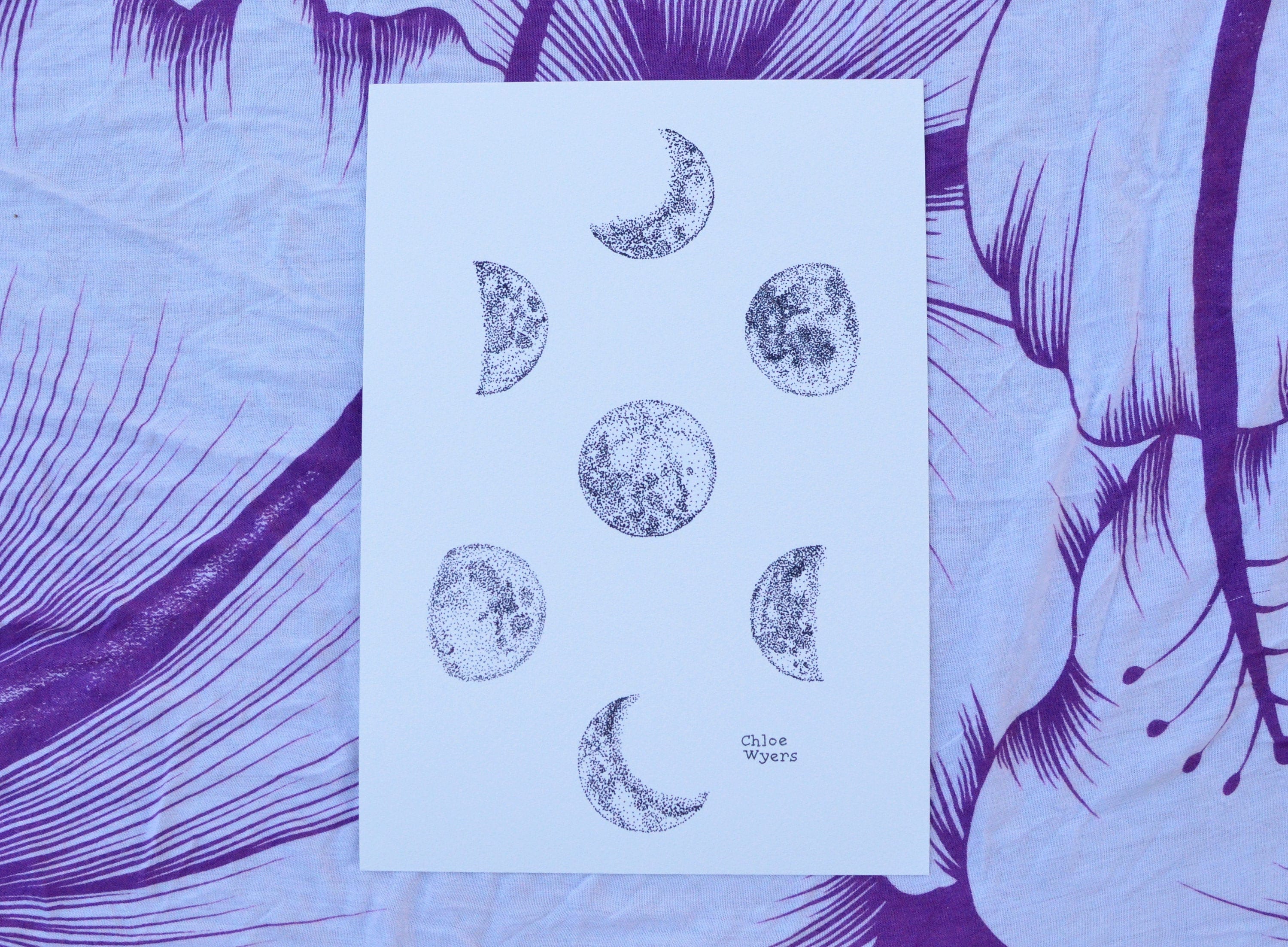 Moon Phase Fine Line Illustration Print - Etsy Ireland