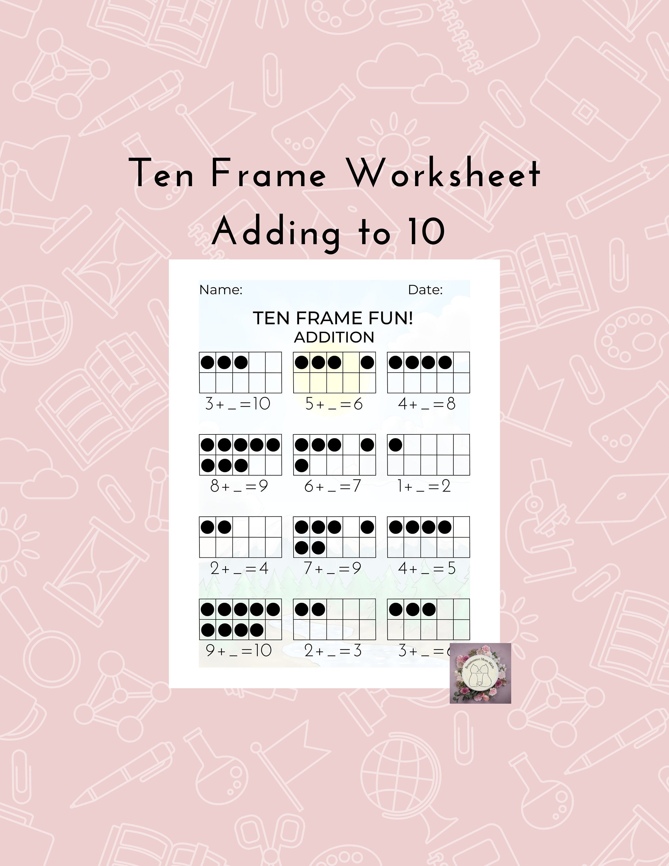 Ten Frames Addition Worksheet
