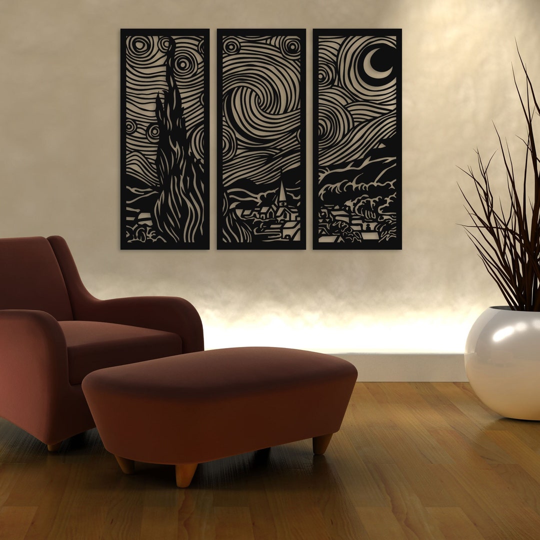 Van Gogh Starry Night Metal Wall Art - 3 Piece Set - Etsy