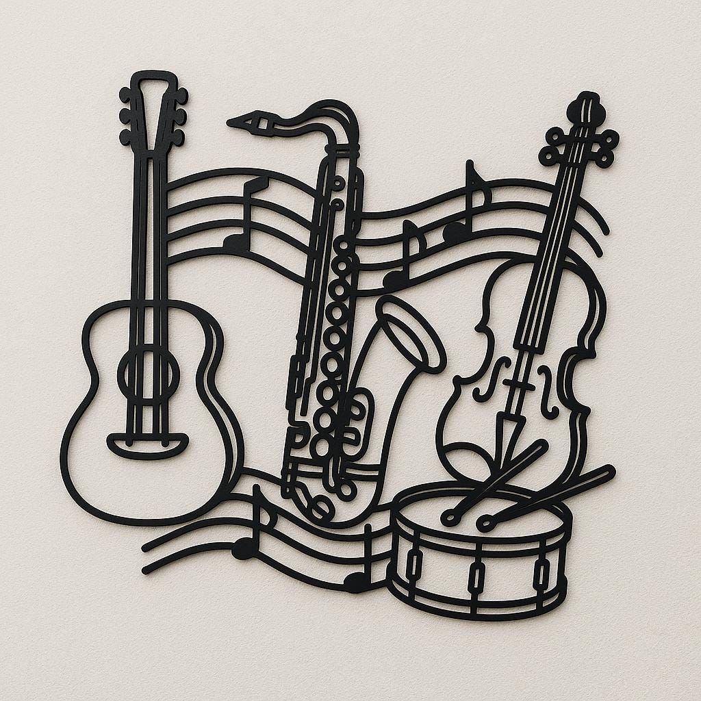 Musical Instruments Metal Wall Art: Guitar, Saxophone, Violin & Drums ...