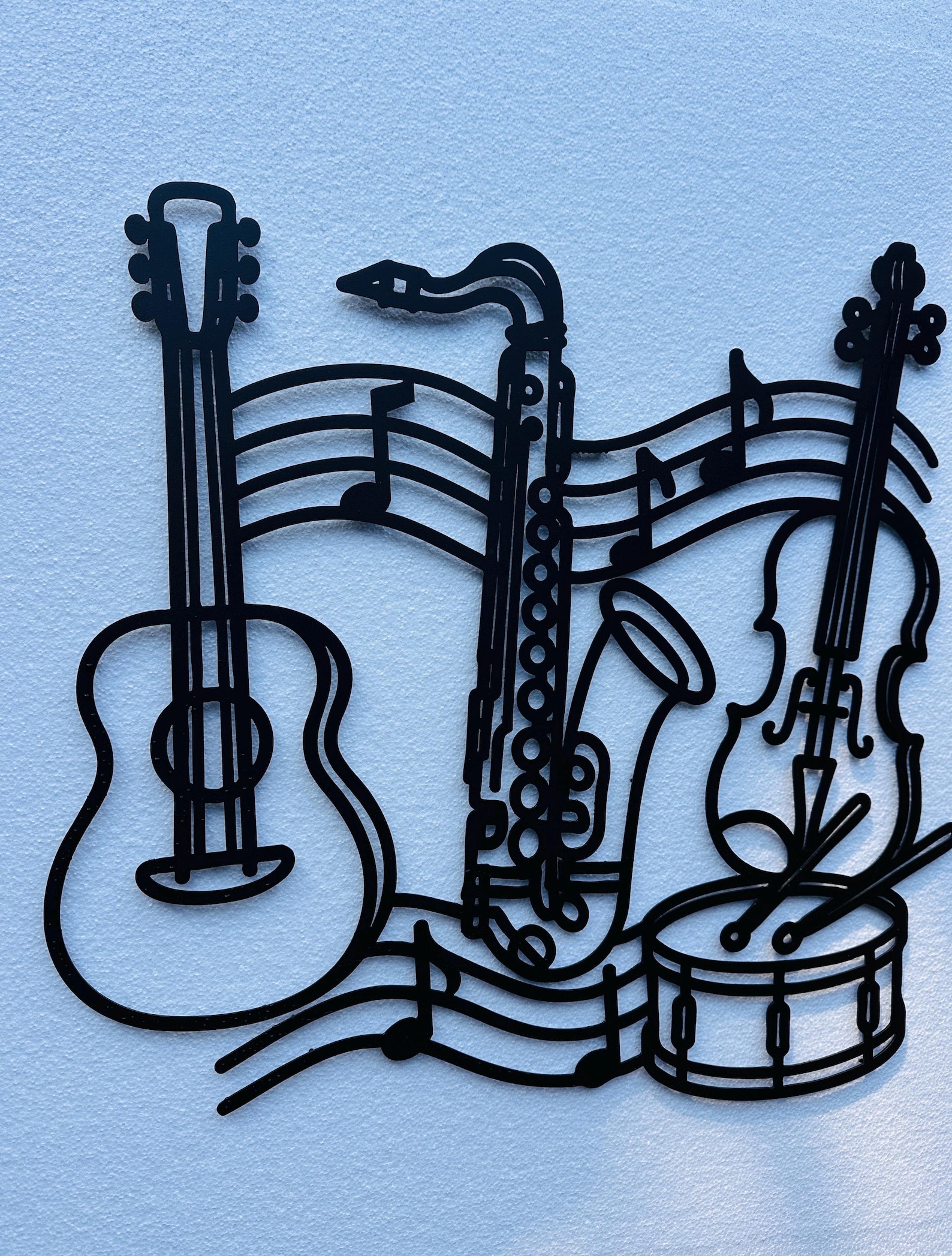 Musical Instruments Metal Wall Art: Guitar, Saxophone, Violin & Drums ...