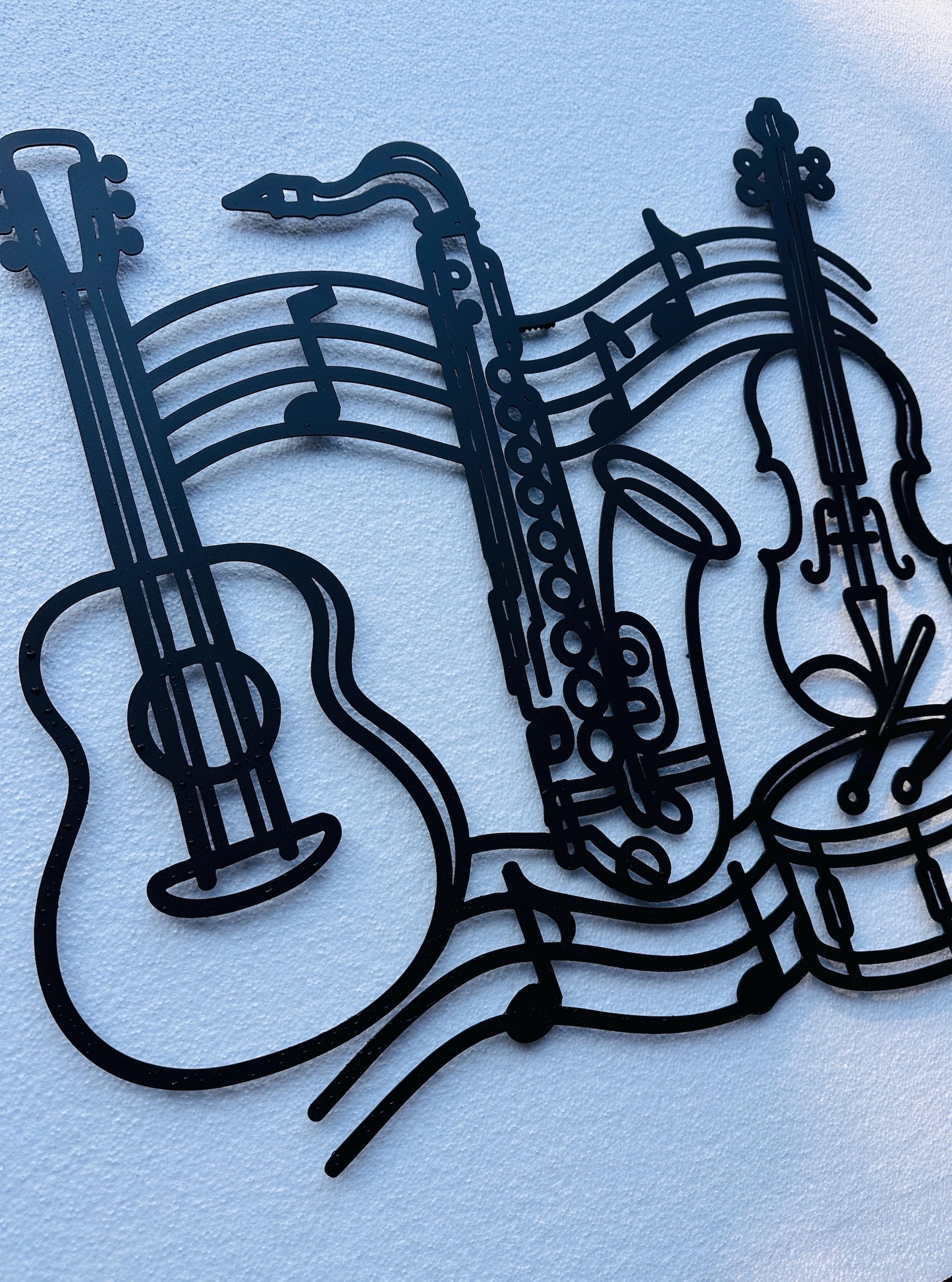 Musical Instruments Metal Wall Art: Guitar, Saxophone, Violin & Drums ...