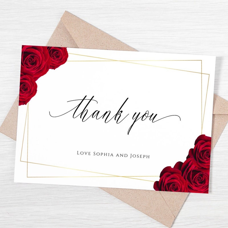 Thank You Card Red Rose - Etsy