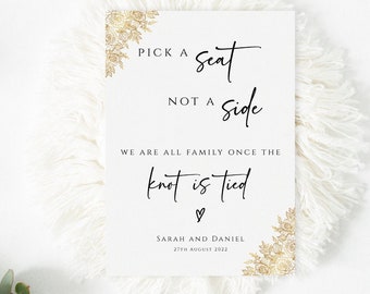 Pick a Seat Not a Side Wedding Sign Template Minimalist Diy - Etsy UK