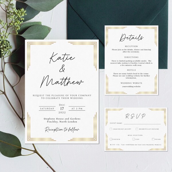 Gold Invitation - Etsy