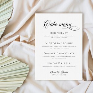 Calligraphy Cake Menu Sign Template, Traditional Wedding Cake Flavours ...