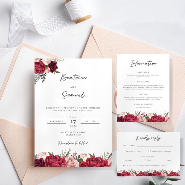 Burgundy Wedding Invitation - Etsy