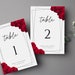 Red Rose Table Number Template, Wedding Table Number Printable Signs ...