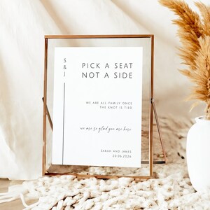 Wedding Pick a Seat Not a Side Sign Template, Monogram Ceremony Seating ...