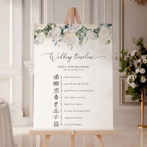 White Wedding Timeline Template & Icons, Printable Order of Day Sign ...