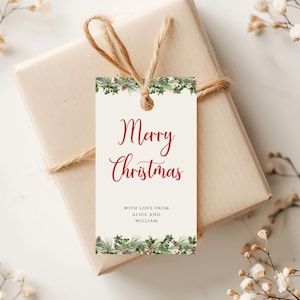 Christmas Holly Gift Tag Template, Printable Winter Greenery Party Tags ...