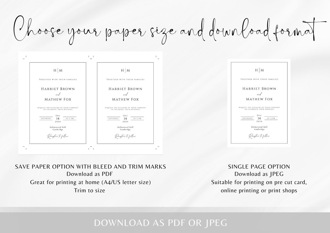 Monogram Wedding Invitation Printable Template Simple - Etsy Australia
