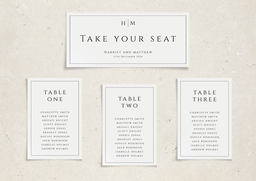 Wedding Seating Chart Cards Template, Monogram Table Plan Cards ...