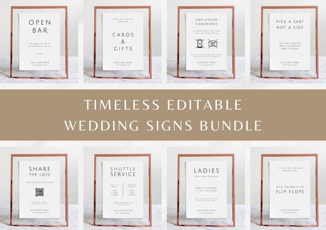 Editable Wedding Signs Bundle, Diy Printable Templates, Clean and ...