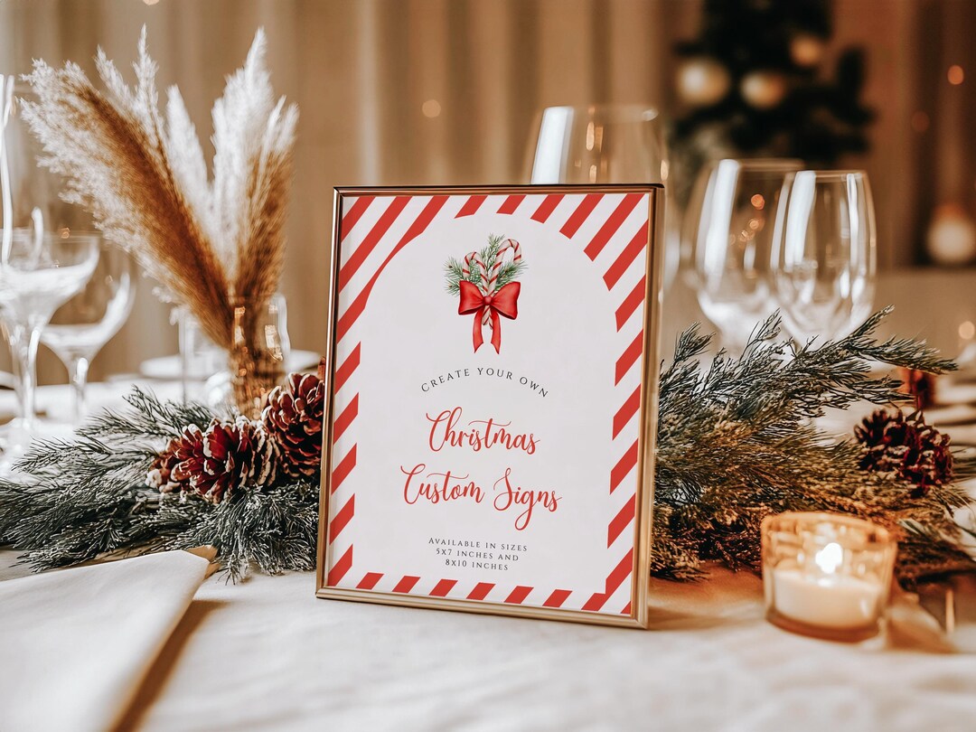 Candy Cane Party Signs Template, Diy Christmas Dinner Party Printable ...