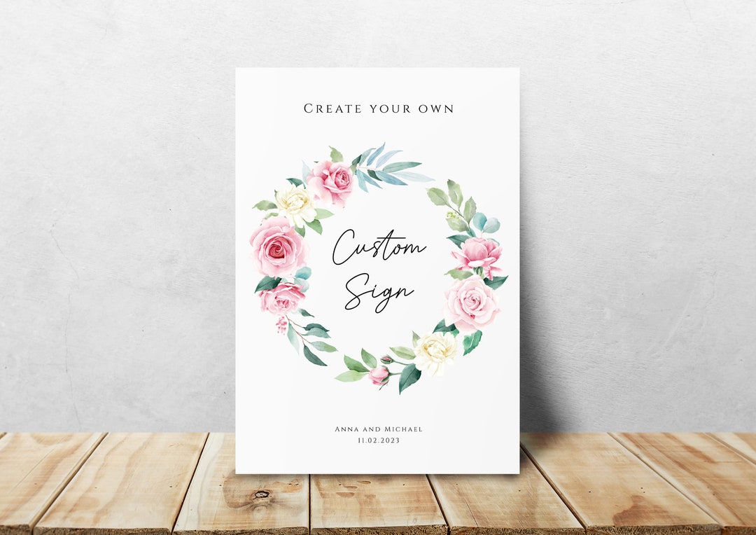Pink Floral Ring Wedding Sign Template, Pink Rose Diy Wedding Sign ...