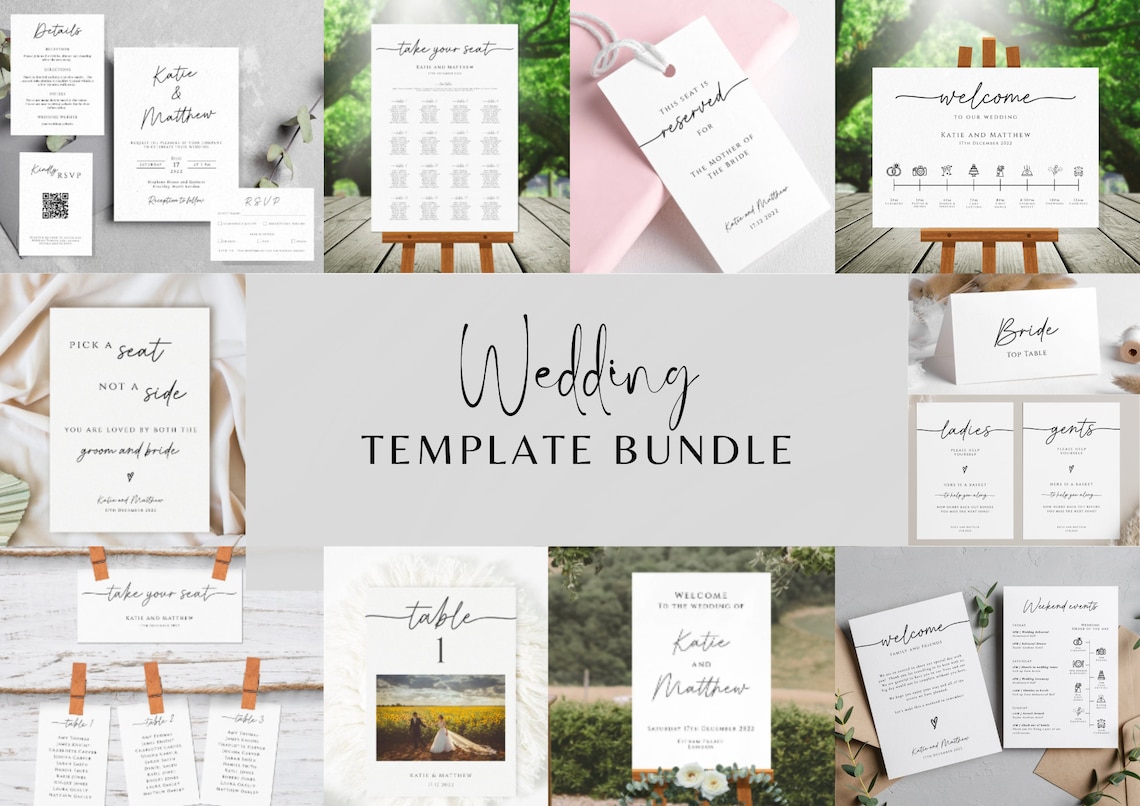 Simple Wedding Template Bundle Diy Wedding Stationary Kit - Etsy