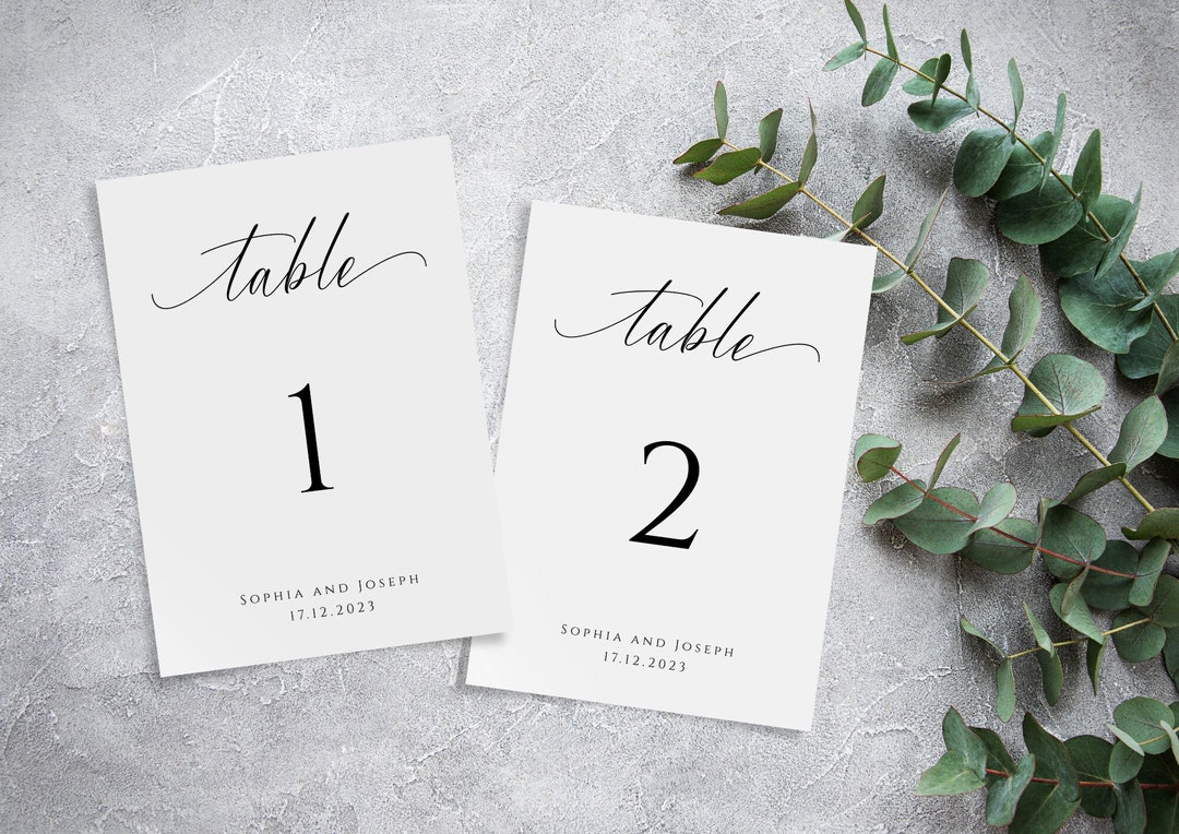 Wedding Table Number Template, Printable Modern Script Table Number Signs, Black & White ...