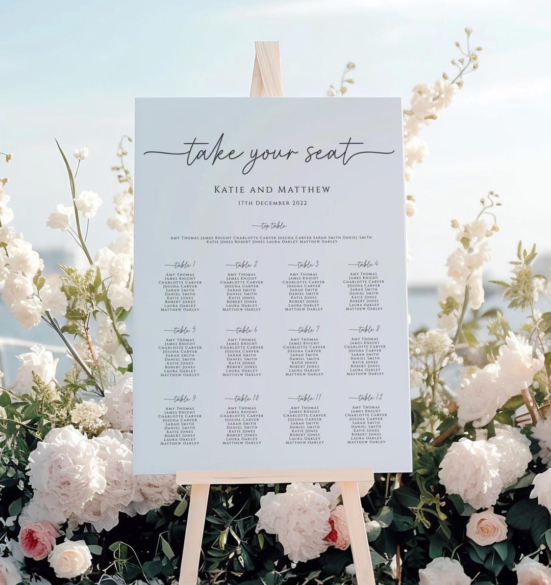 Simple Wedding Seating Sign Template, Wedding Seating Chart Editable ...