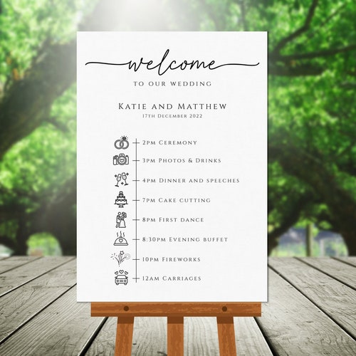 Large Wedding Welcome Timeline Sign Template With Icons - Etsy