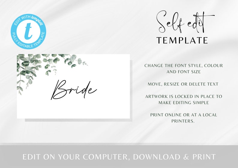 Eucalyptus Wedding Place Card Template Greenery Name Card - Etsy