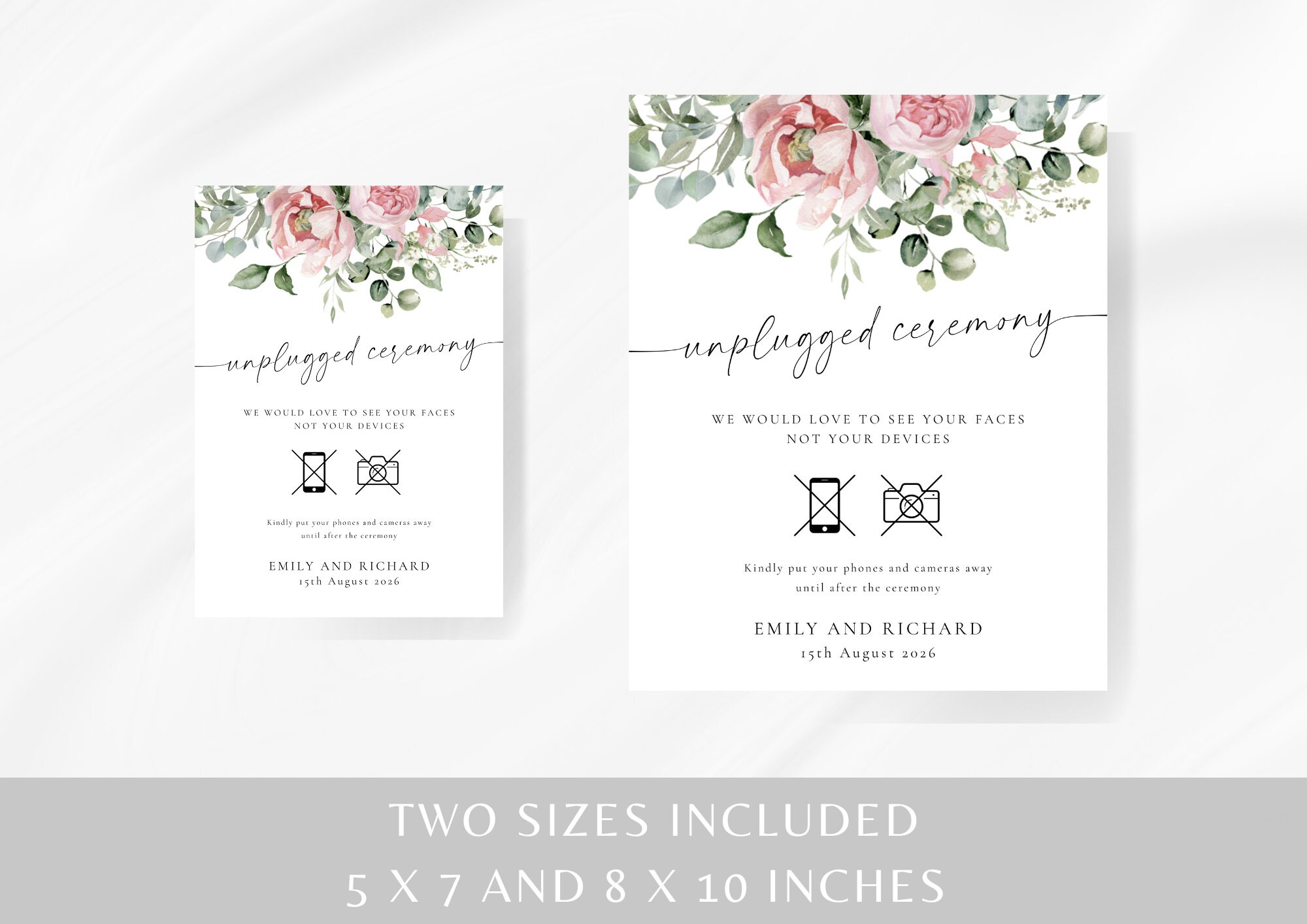 Pink Unplugged Ceremony Sign Template, Printable Wedding Ceremony No ...